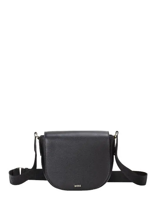 BOSS Alyce Flap Leather Crossbody Bag - Black