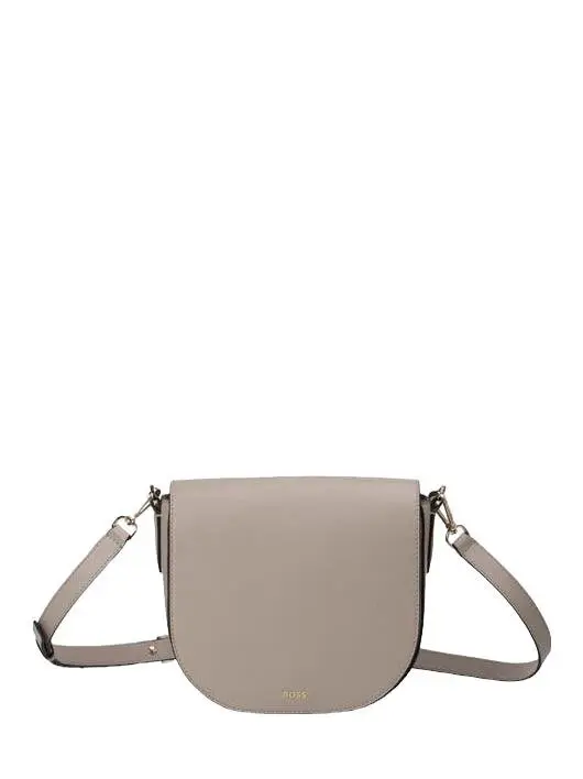 BOSS Alyce Flap Leather Crossbody Bag - Light Beige