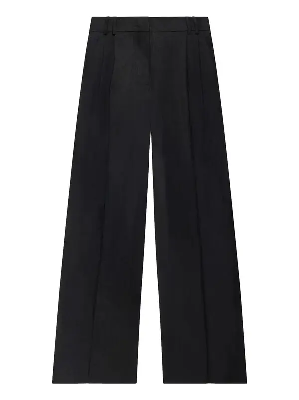 another tomorrow - Another Tomorrow Wide-Leg Pleated Linen Trousers