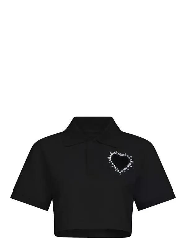 AREA Crystal-embellished Cropped Polo - Black