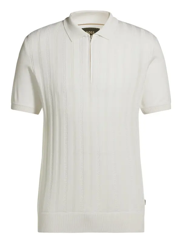 BOSS Cotton-silk Striped Polo Shirt - White