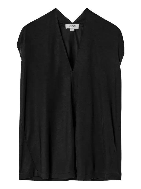 Cos Draped V-neck Top - Black