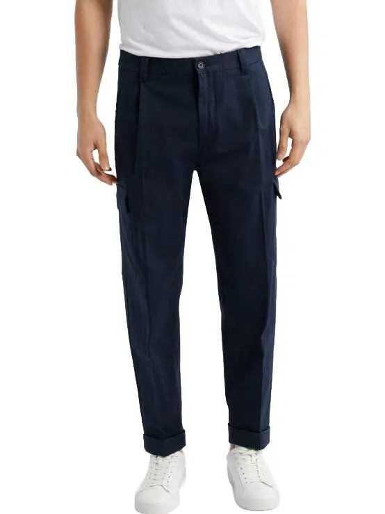 BOSS Perin Pleated Tapered Leg Cargo Pants - Dark Blue