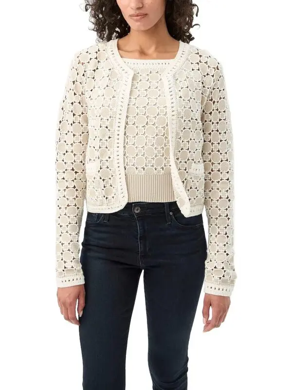 Trina Turk Sinai Geometric Knit Cardigan - Biarritz Beige/whitewash