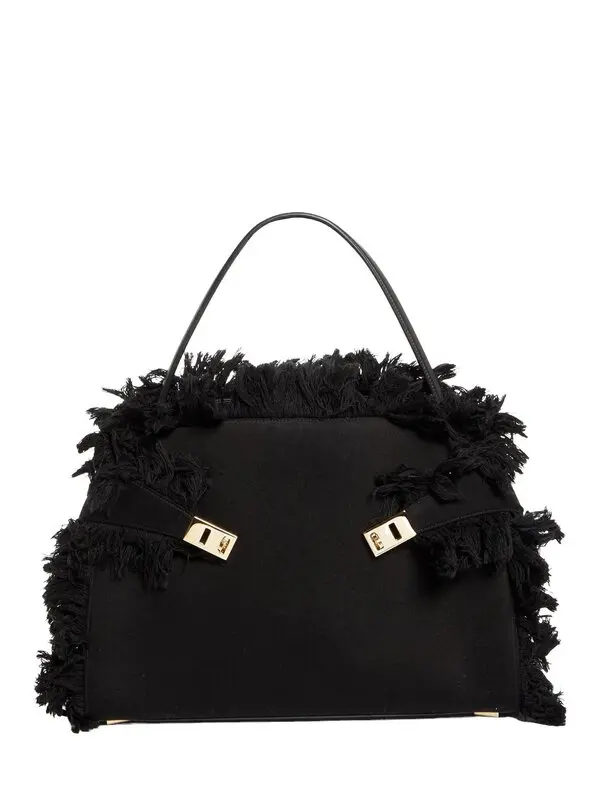 FERRAGAMO Medium Hug Top Handle Bag With Fringe - Nero