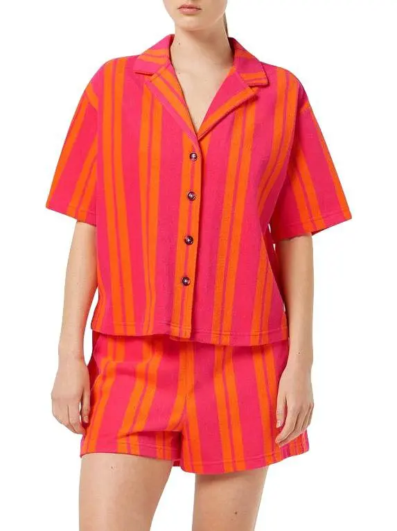Scotch & Soda Terry Cloth Camp Shirt - Electric Pink/ Orange Stripe