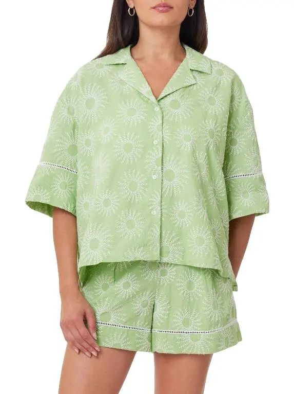 Scotch & Soda Embroidered Cotton & Linen Camp Shirt - Pistachio