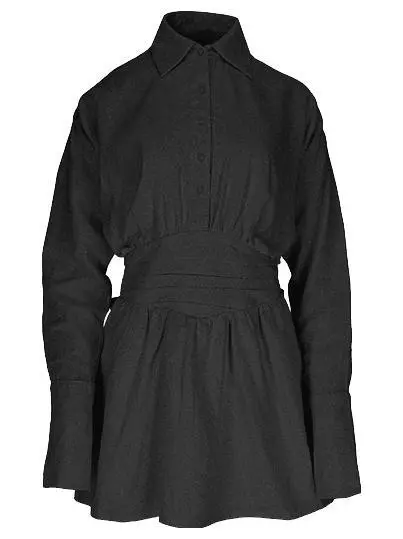 PRIME OF LIME Collared Flared-cuff Shirt Dress - Black