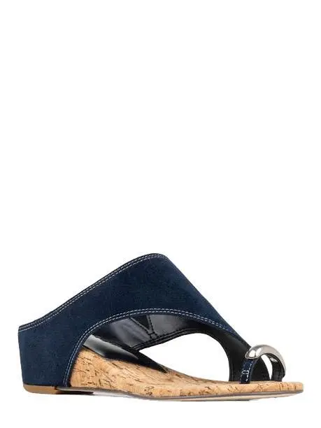 DONALD PLINER Vesna Toe Loop Wedge Sandal - Navy