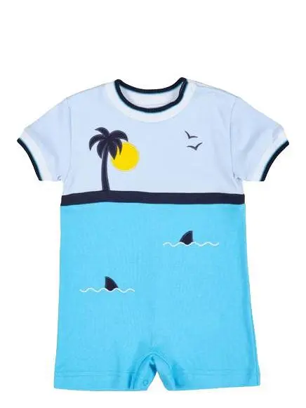 FLORENCE EISEMAN Knit Shortall With Ocean Scene - Turquoise