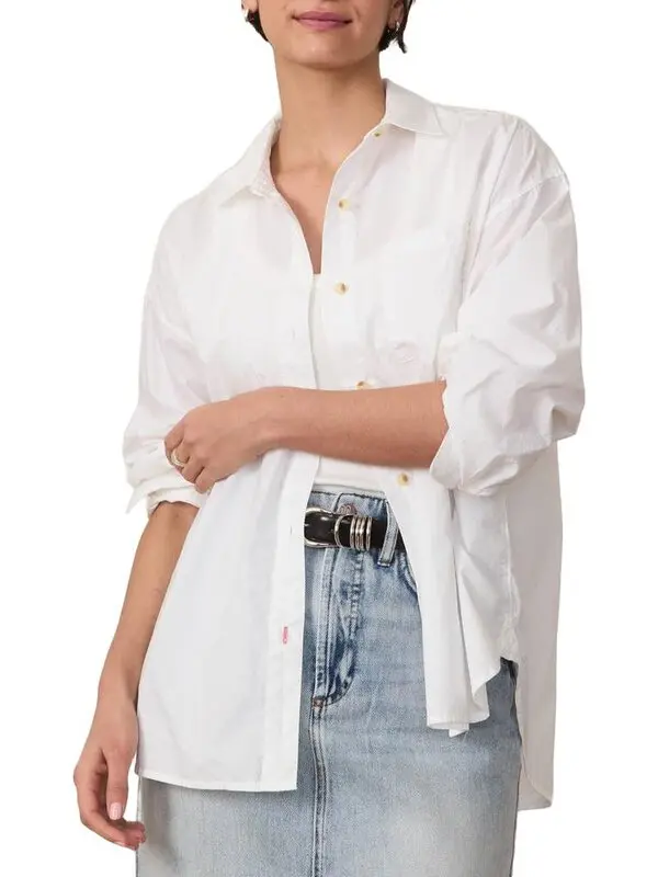 Marine Layer Cali Oversized Pima Cotton Poplin Button-up Shirt - White