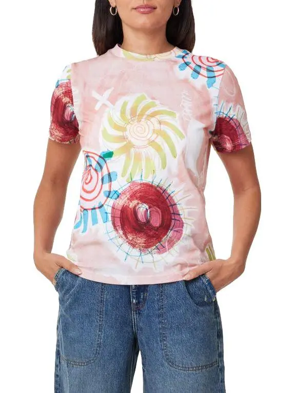 Scotch & Soda Sketch Cotton Graphic T-shirt - Abstract Sun Pink