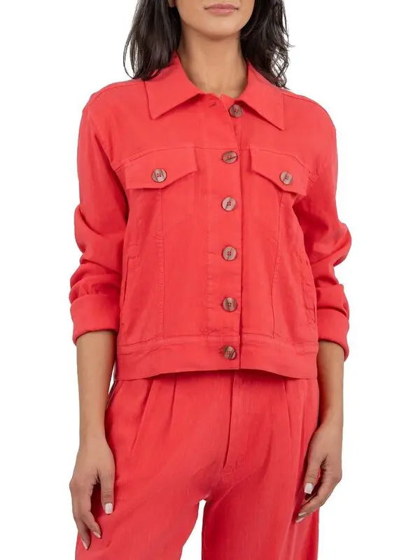 Kut From The Kloth Julia Linen Blend Trucker Jacket - Watermelon