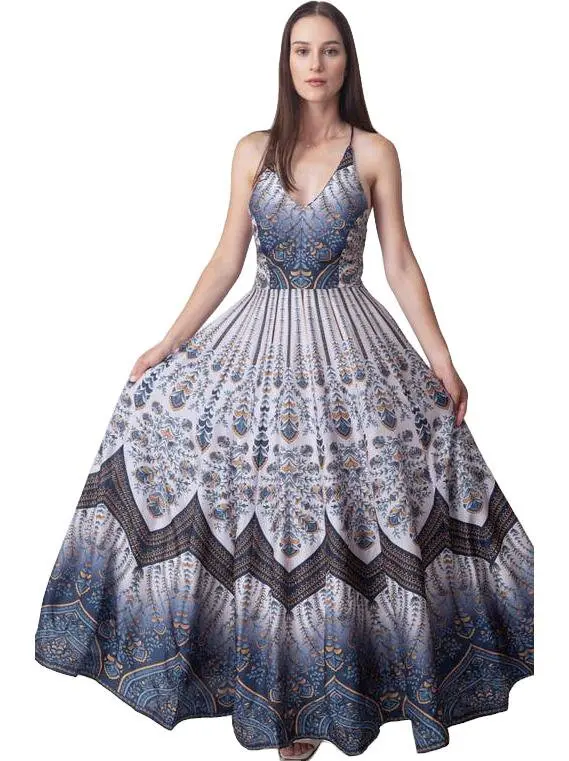 RAAS Ruba Printed Long Dress - Blue