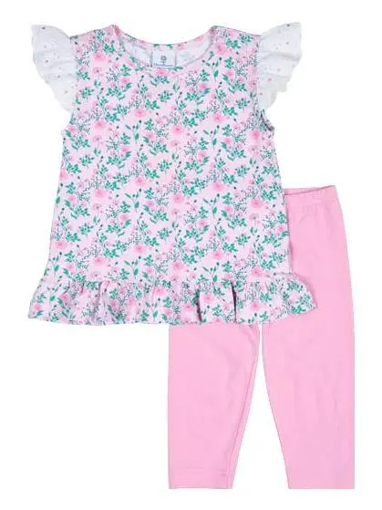 FLORENCE EISEMAN Floral Print Top With Capri Leggings - Pink