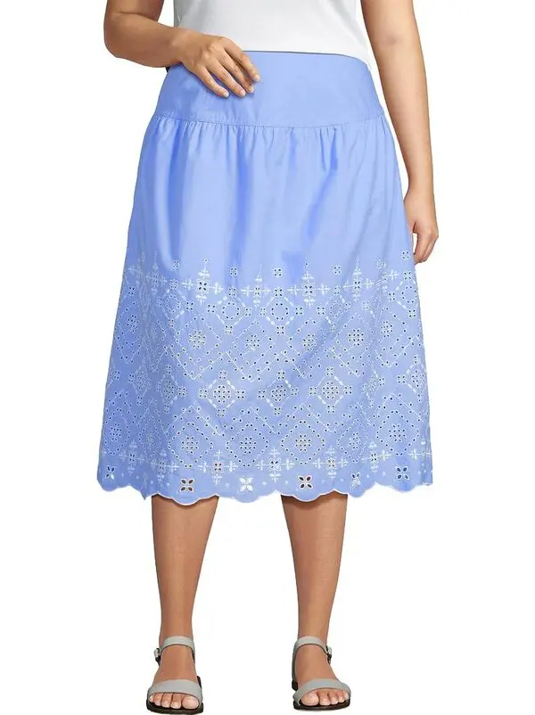 LANDS' END Poplin Drop Waist Midi Skirt - Light Sea Blue