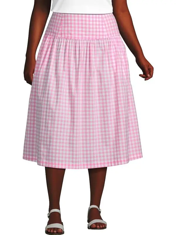 LANDS' END Poplin Drop Waist Midi Skirt - Seaside Pink Gingham