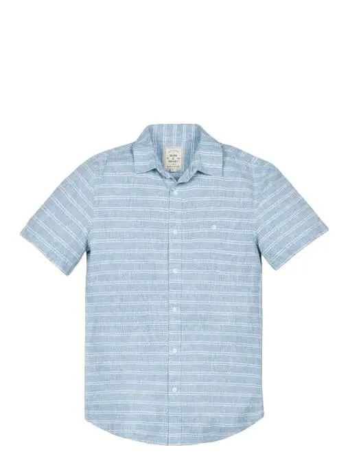 HOPE & HENRY Linen Short Sleeve Button Down Shirt - Mallorca Stripe