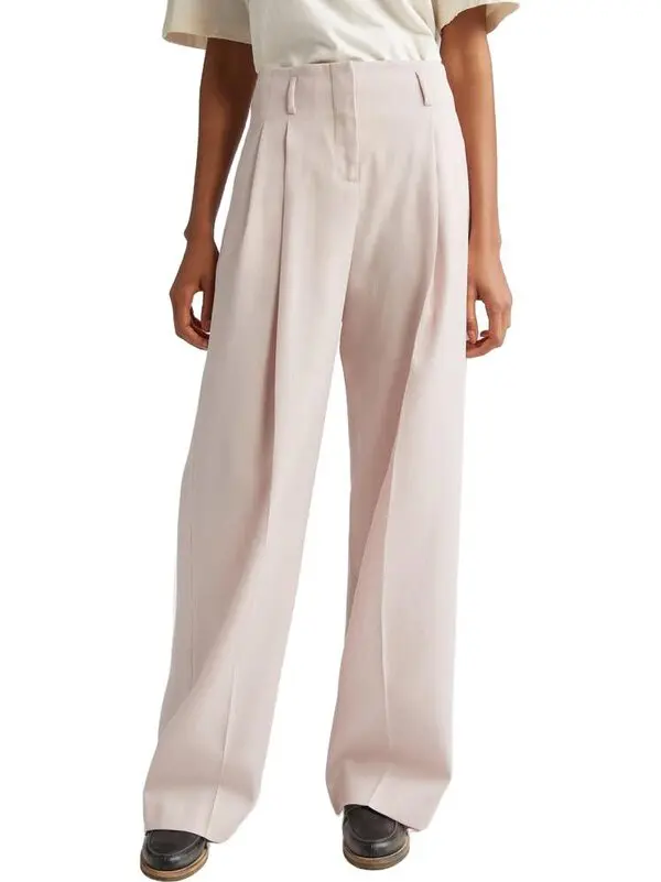 GOLDEN GOOSE Pleated Hollywood Waist Wide Leg Pants - Shadow Gray
