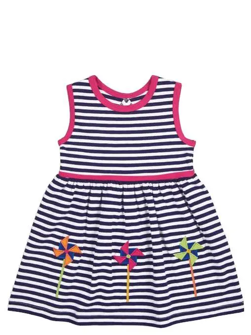 FLORENCE EISEMAN Stripe Knit Dress With Appliqués - Navy / White