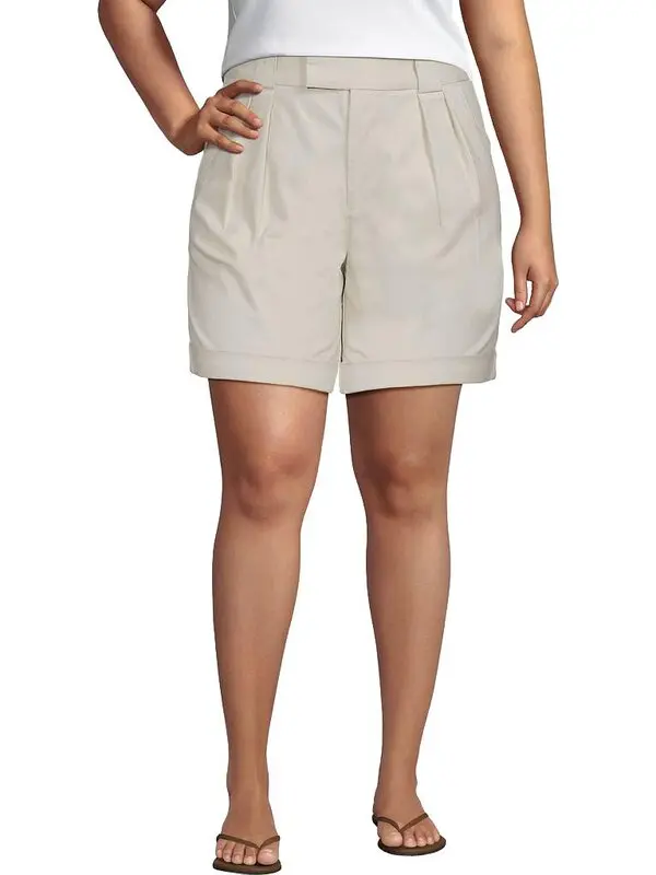 LANDS' END Chino Pleated High Rise 7" Shorts - Light Stone
