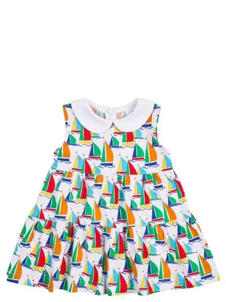 FLORENCE EISEMAN Sailboat Print Tiered Dress - White / Multicolor