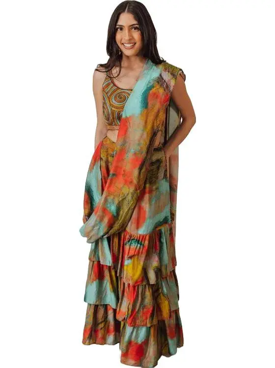 RAAS Kahlo Ruffle Saree Dress - Brown Multi