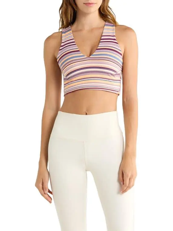 Free People Printed Never Better Sports Bra - Cranberry Stripe