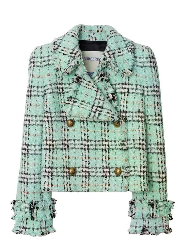 Burberry Checked Bouclé Jacket - Blue