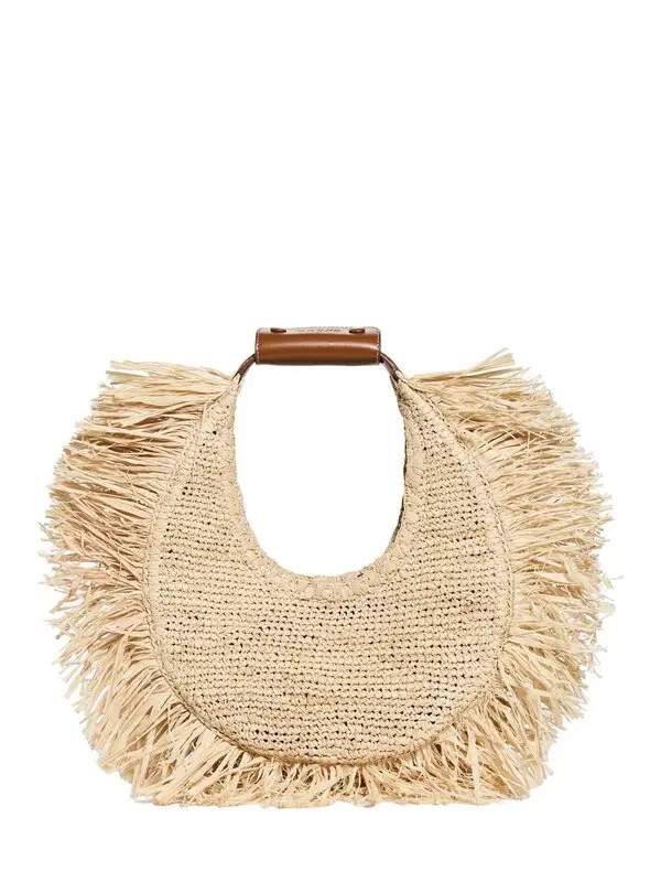 Staud Moon Raffia Tote Bag - Natural Fringe