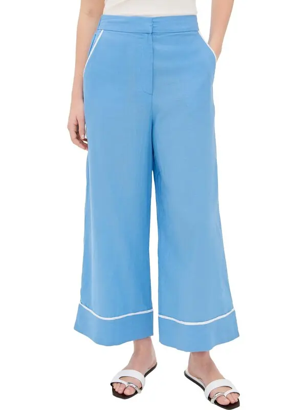 DRESS TO Contrast Trim Crop Pants - Aura Blue/offwht