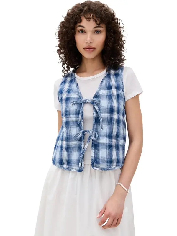 ALIGNE Mario Tie-front Waistcoat - Blue Check