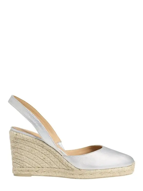CastaÑer Carissa Metallic Leather Wedge Espadrilles - Plata