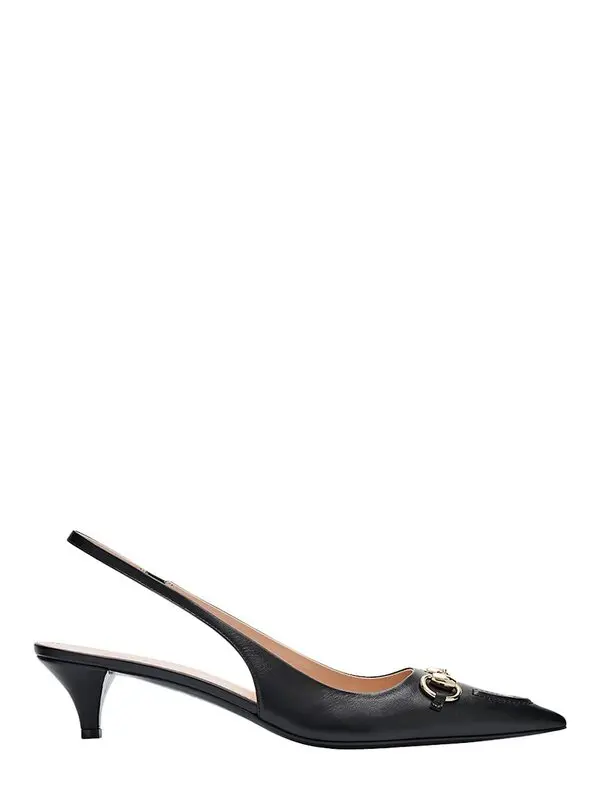 Gucci Erin Leather Horsebit Slingback Pumps - Black