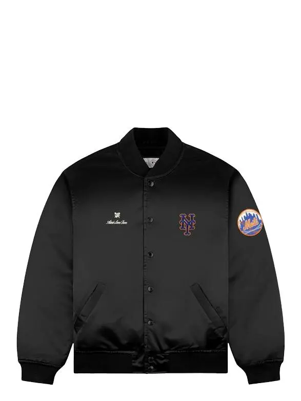 Aimé Leon Dore X New York Mets Satin Varsity Jacket - Black