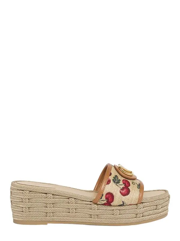Valentino Garavani Vlogo Medallion Cherry Platform Espadrilles - Naturale/rosso