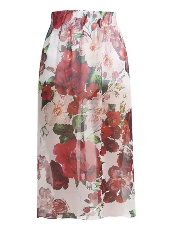 Dolce & Gabbana Bouquet Rose Chiffon Midi Skirt - Pattern