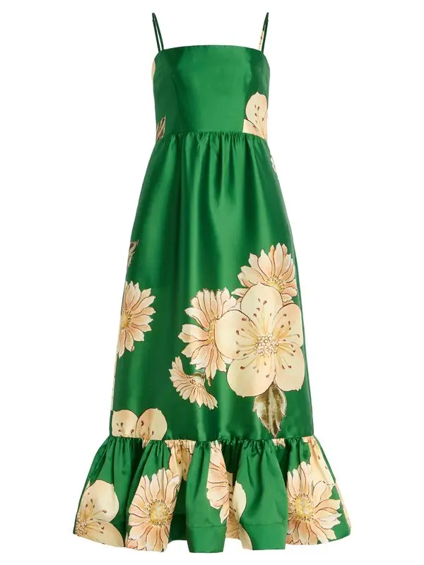 ALEMAIS Printed Satin Midi Dress - Green