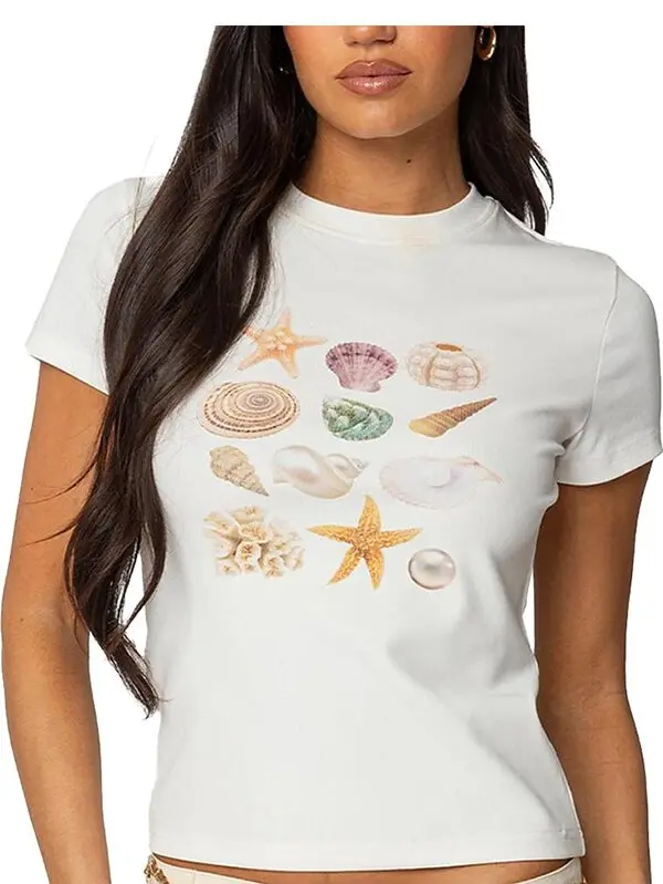 EDIKTED Seashells Graphic T-shirt - White