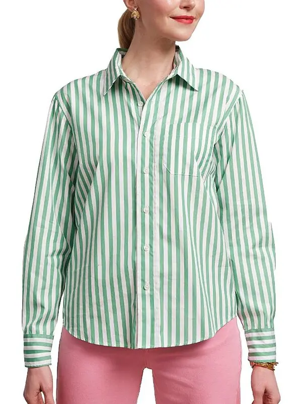 FRANCES VALENTINE Perfect Button Down Stripe Shirt - Green/white