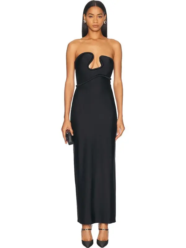 ADRIANA DEGREAS Waves Strapless Long Dress - Black
