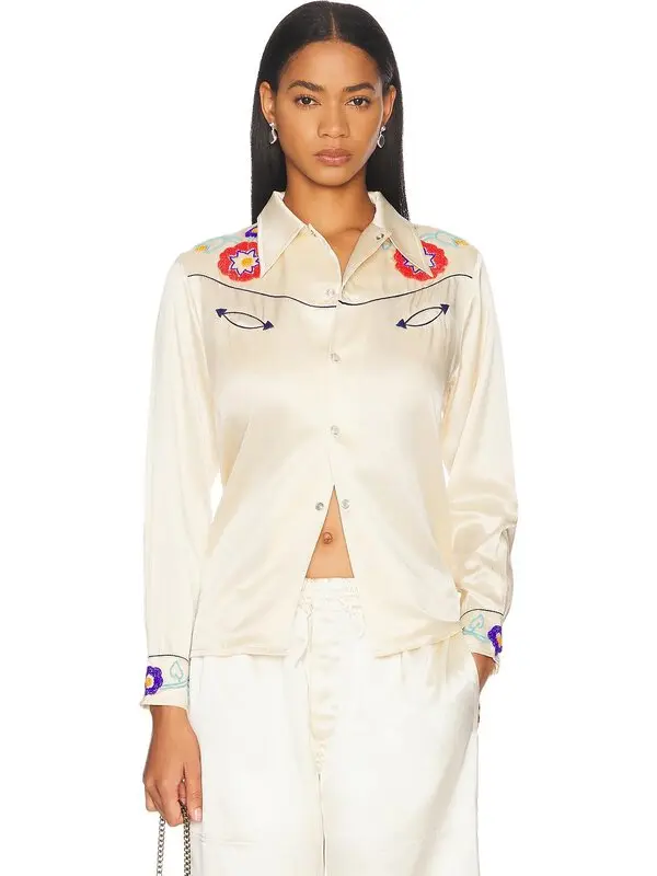 BODE Garden Party Western Shirt - Cream Multi