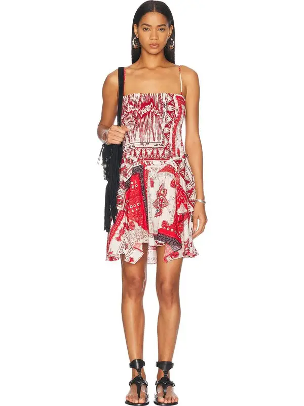 Isabel Marant Anka Mini Dress - Red & Ecru