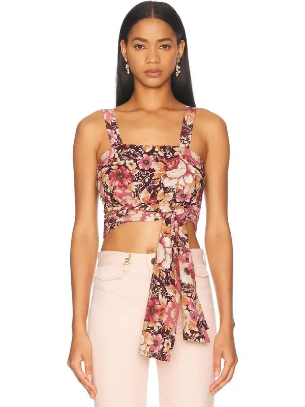 Chloé Tie Front Floral Tank Top - Maroon Pink