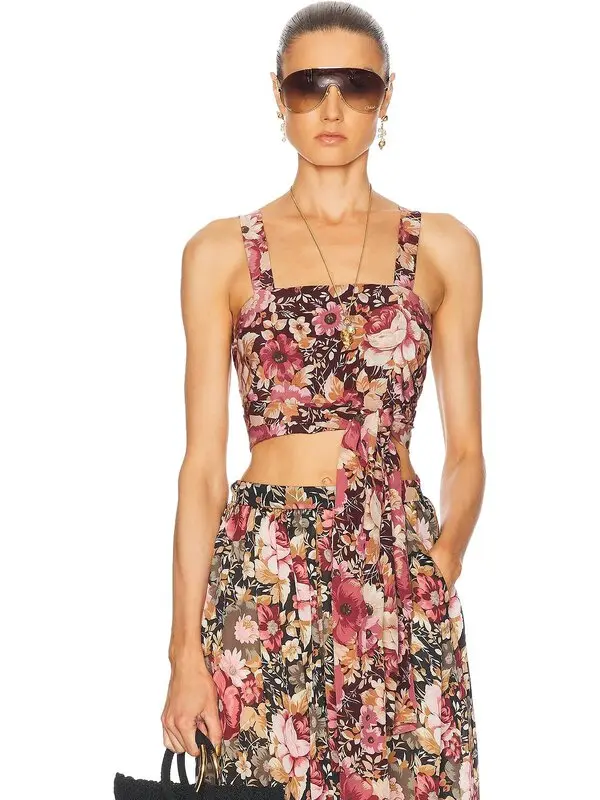 Chloé Tie Front Floral Tank Top - Maroon Pink