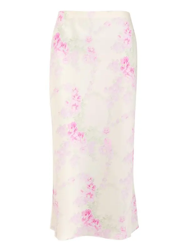 LoveShackFancy Floral-print Satin Midi Skirt - Pink