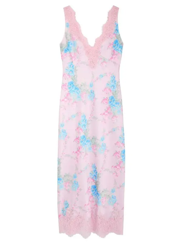 LoveShackFancy Floral Printed Satin Maxi Dress - Pink