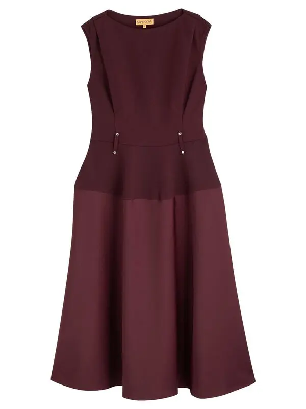 Stine Goya Panelled Crepe And Twill Midi Dress - Aubergine