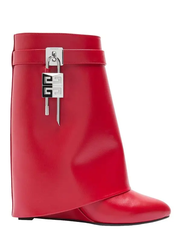 Givenchy Shark Lock 90 Leather Ankle Boots - Red