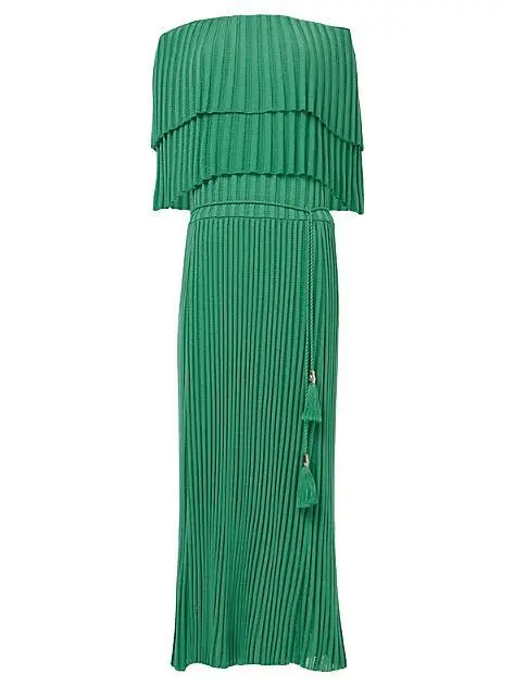 LEEM Off-shoulder Pleated Woven Midi Dress - Green